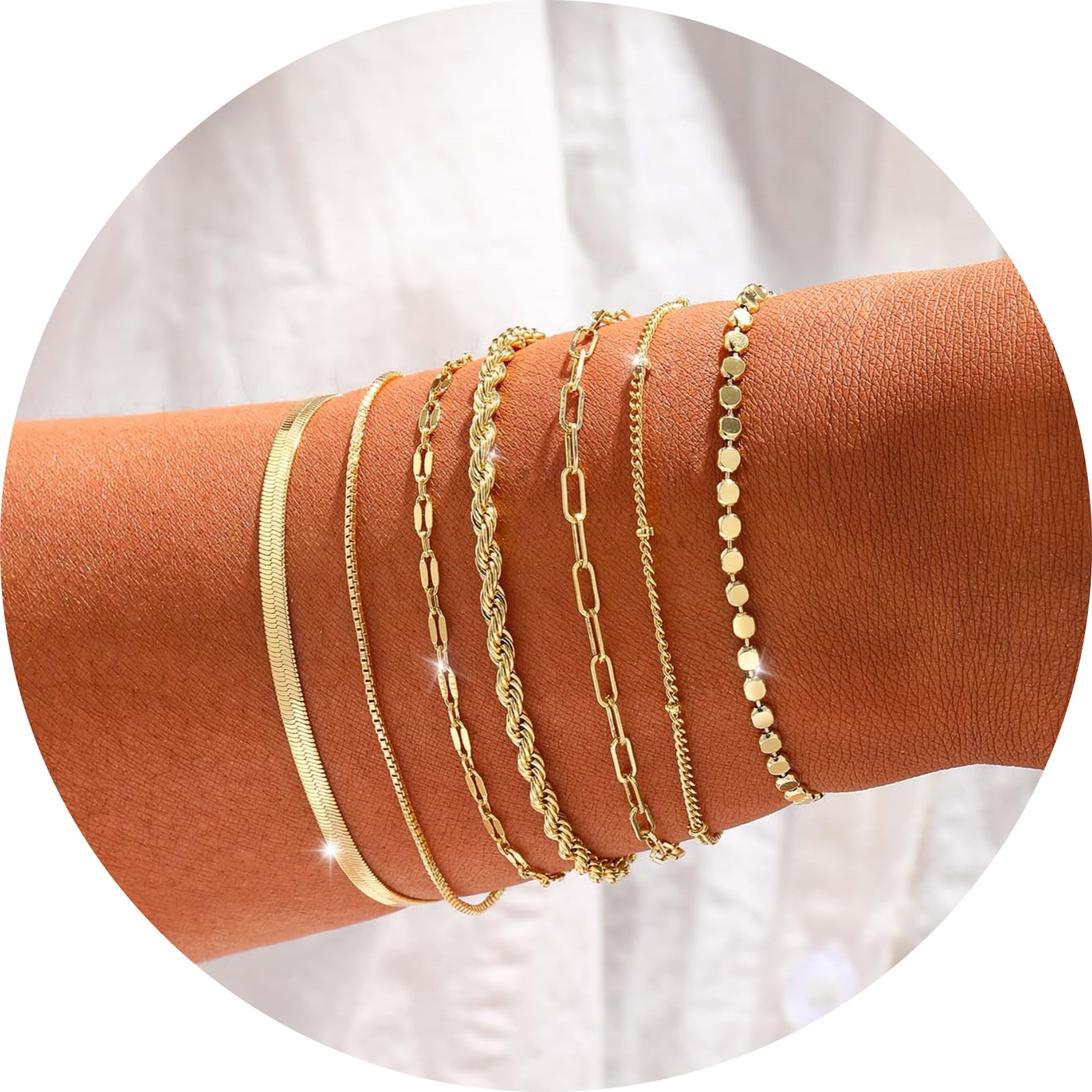 GOSFRY 7PCS Gold Plated Bracelets for Women Stack Set Trendy Stackable ...