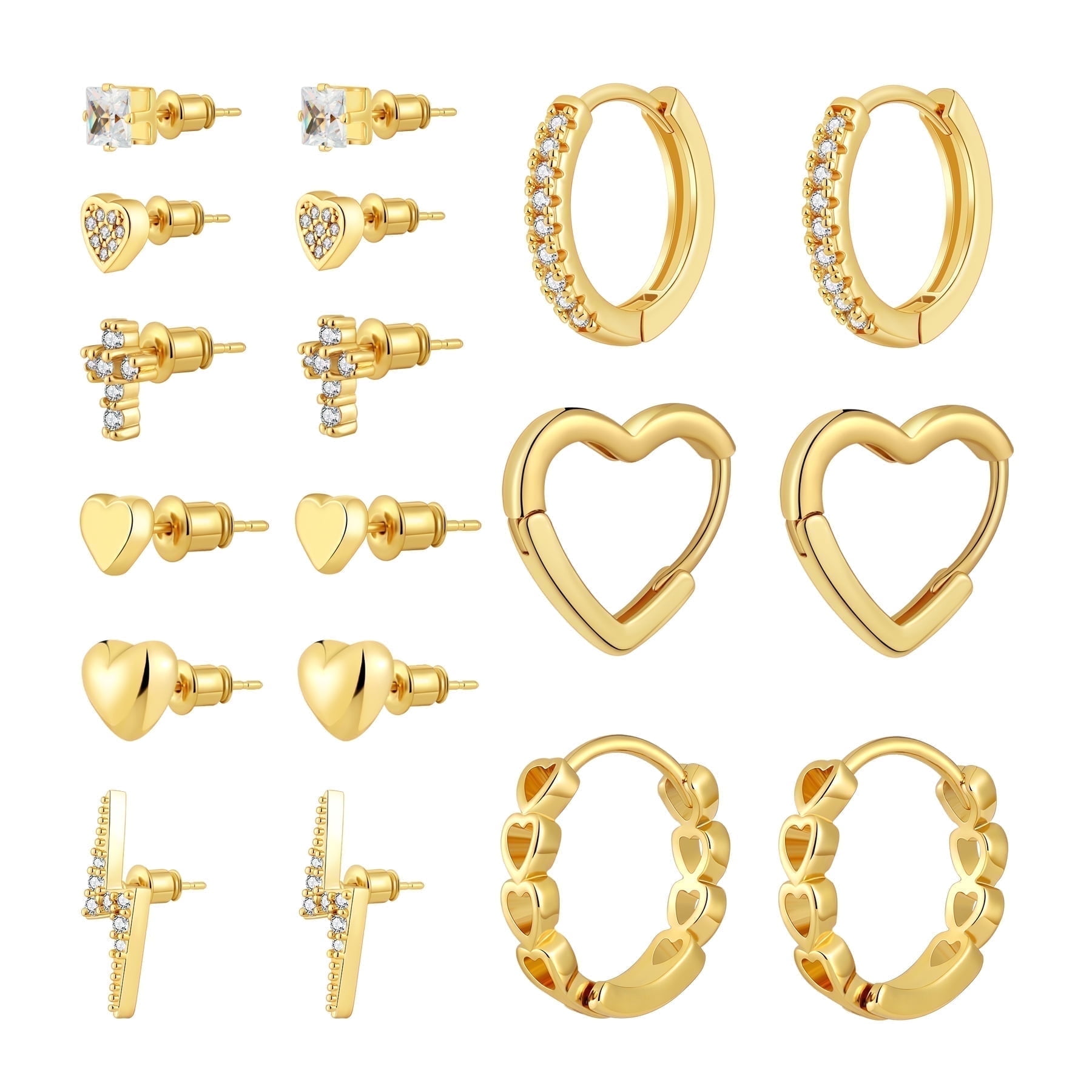 GOSFRY 9PCS Huggie Earrings for Women,14K Gold Plated Lightweight ...