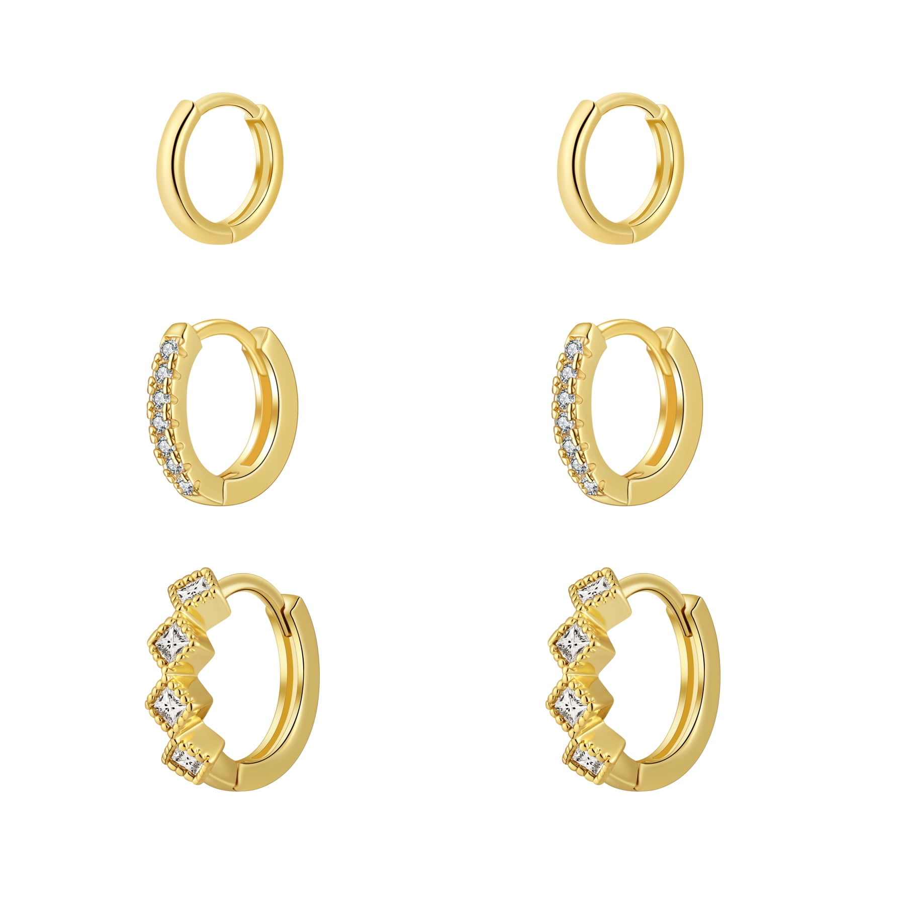 GOSFRY Gold Hoop Earrings Set for Women Trendy Chunky Hypoallergenic Small Diamond Cartilage ...