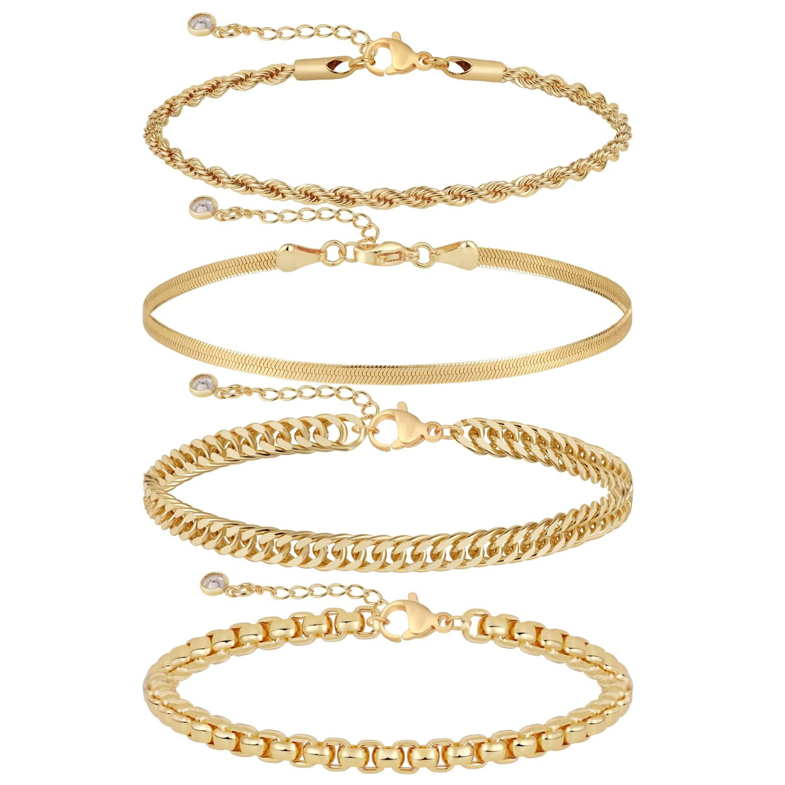 GOSFRY Gold Layered Bracelet for Women 14K Gold Plated Layered Dainty ...