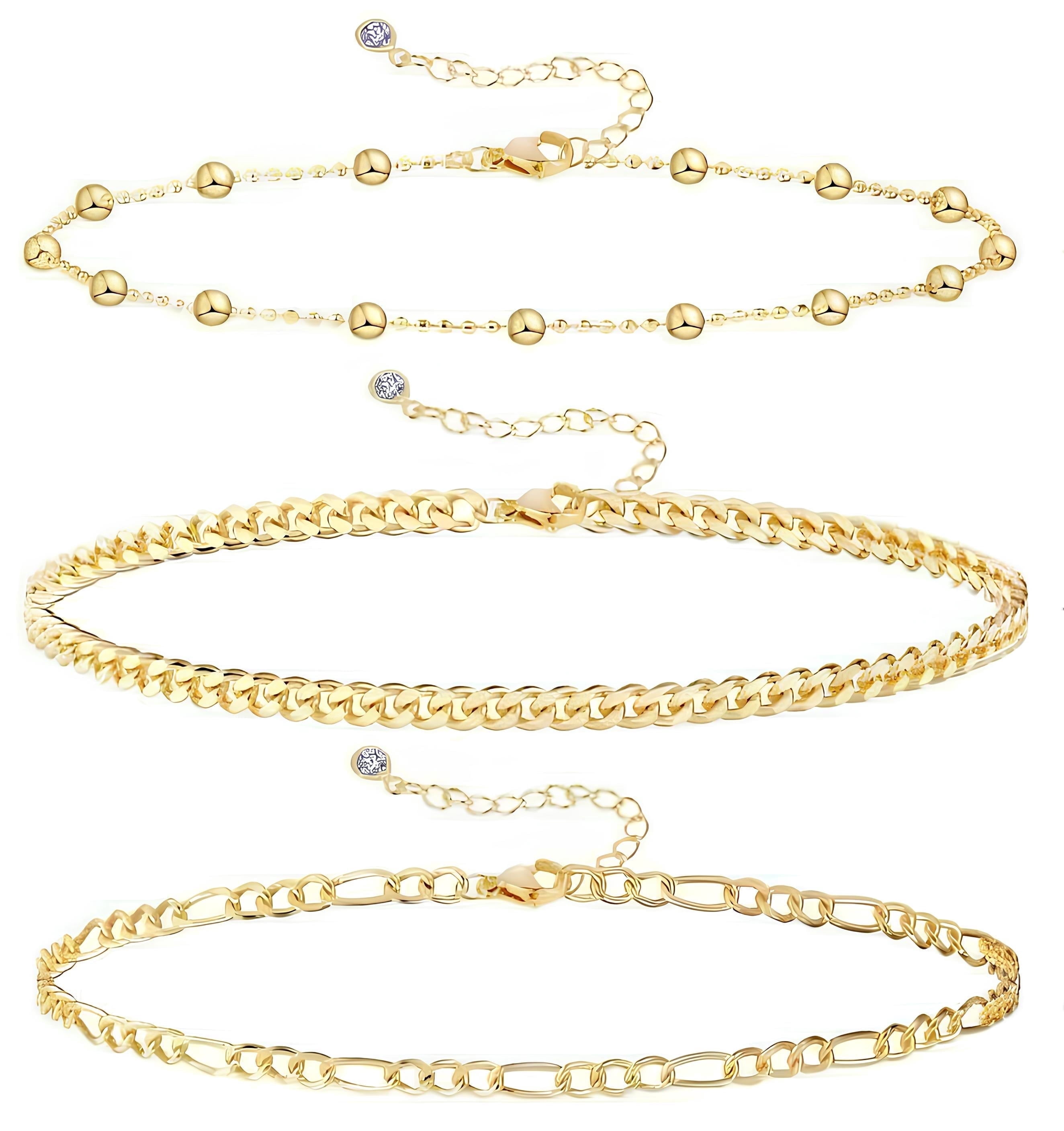 GOSFRY Gold Plated Anklet for Women Layered Cuba Figaro Chain Dainty ...