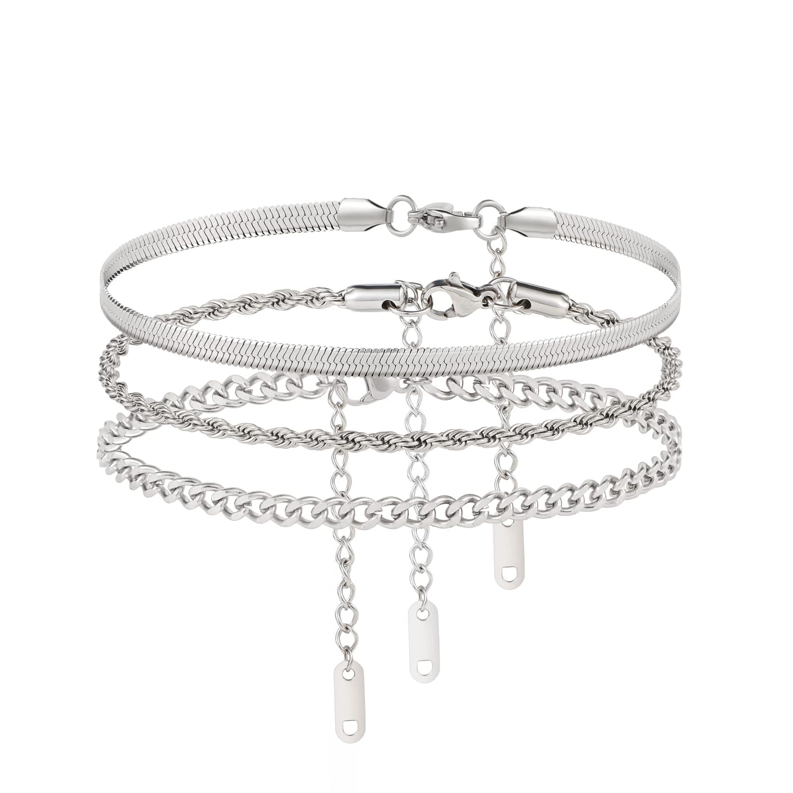 GOSFRY Ankle Bracelets for Women Sterling Silver Plated Stackable 4MM ...