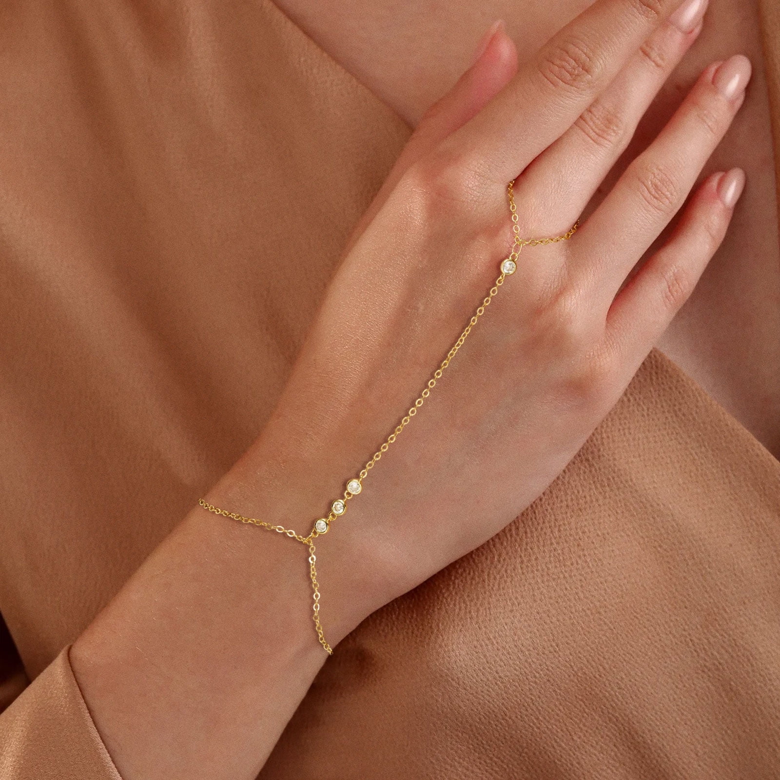 GOSFRY 14K Gold Plated Hand Chain Bracelet for Women-Hypoallergenic ...