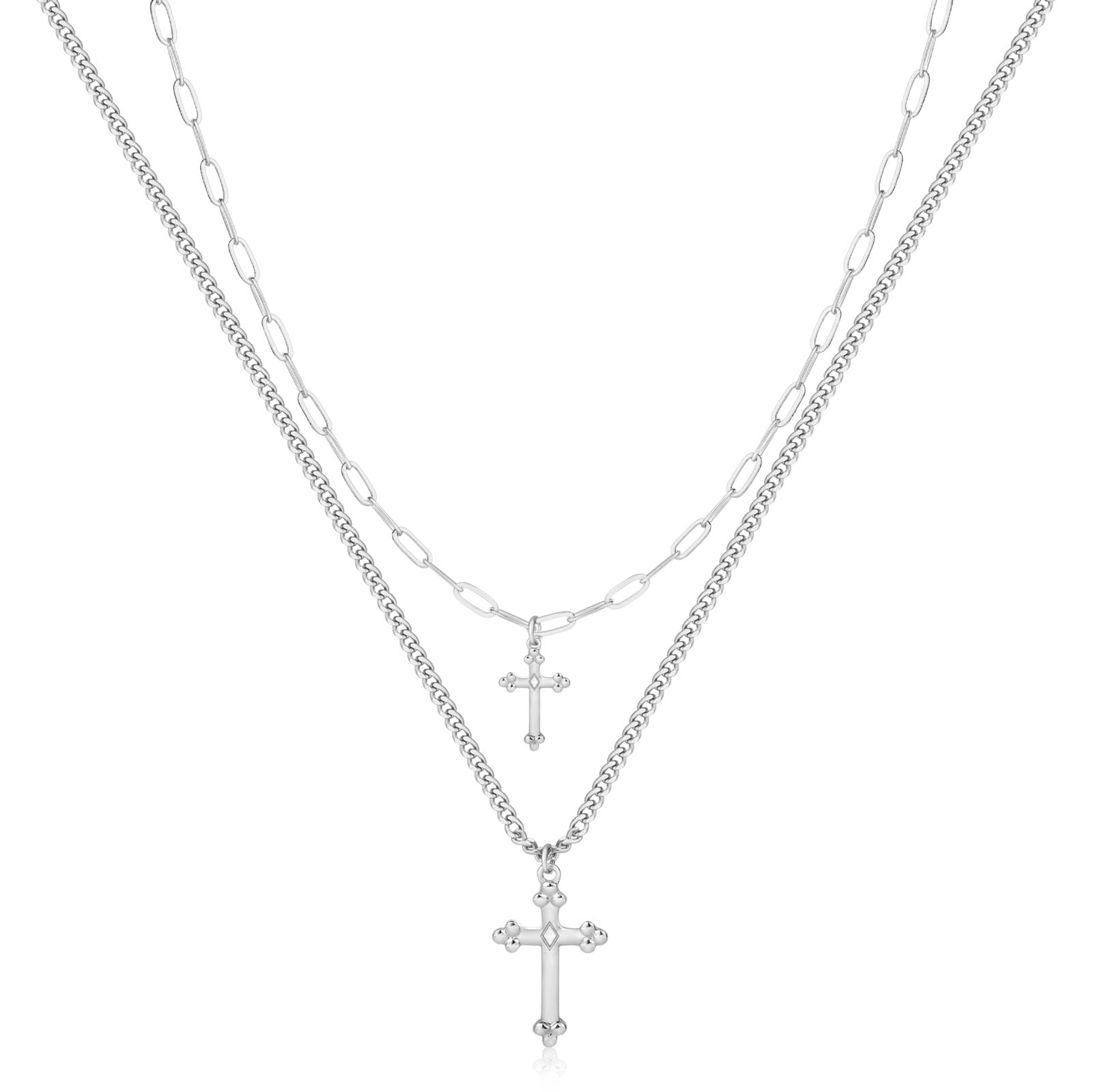 GOSFRY Small silver paper clip cross + Large Cuban cross necklace ...