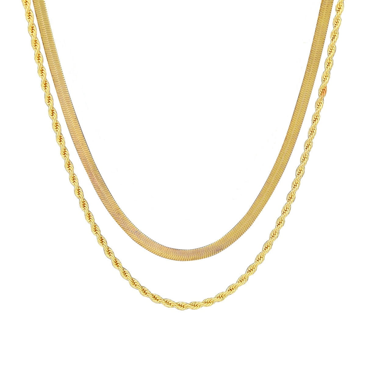 GOSFRY Snake Chain + Twisted String Necklace Trendy Herringbone Rope ...