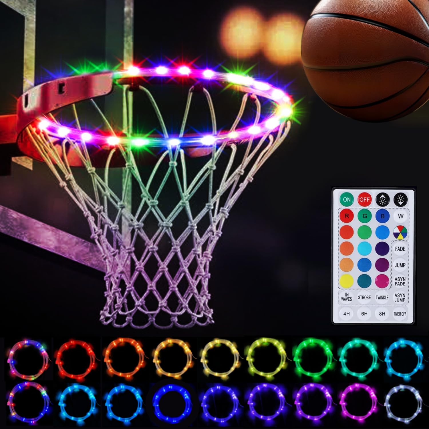 GOSLMYY LED Basketball Hoop Light, RGB Remote Control Basketball Rim ...