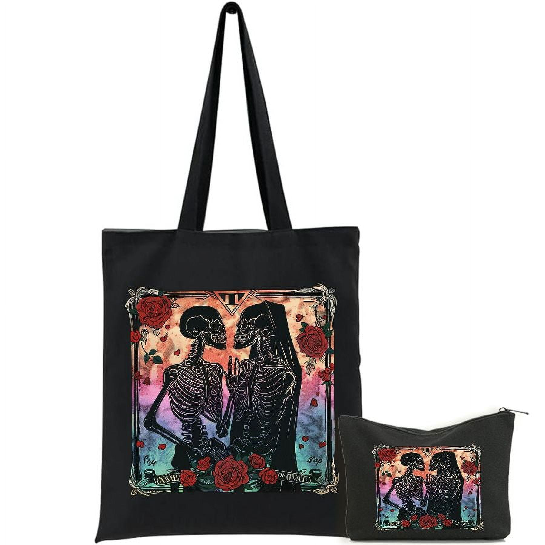 GOSMITH 2 Pcs Canvas Tote Bags Cute Aesthetic Tote Bags with Zipper The ...