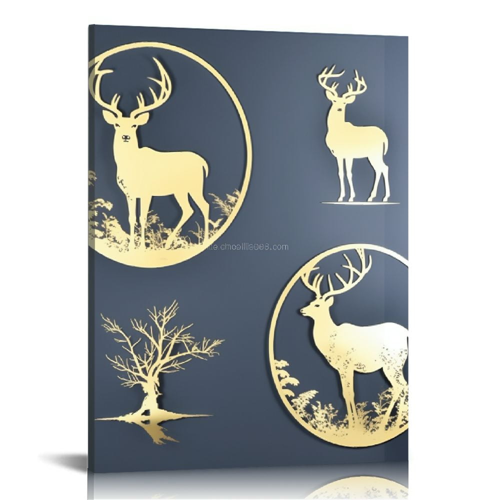 GOSMITH 3 Pieces Gold Metal Wall Art Decor Unique Deer Modern ...