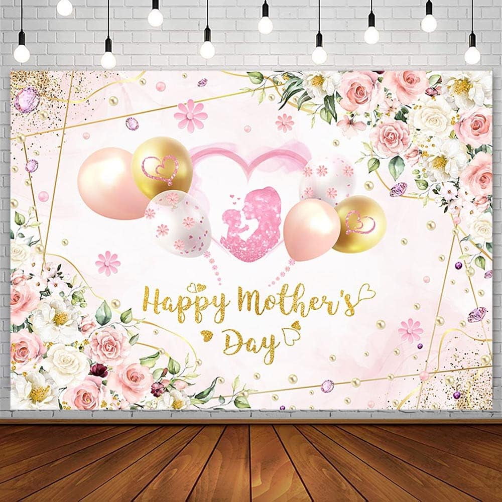 GOSMITH 40*50in Happy Mother's Day Backdrop I Love You Mom Blush Pink ...