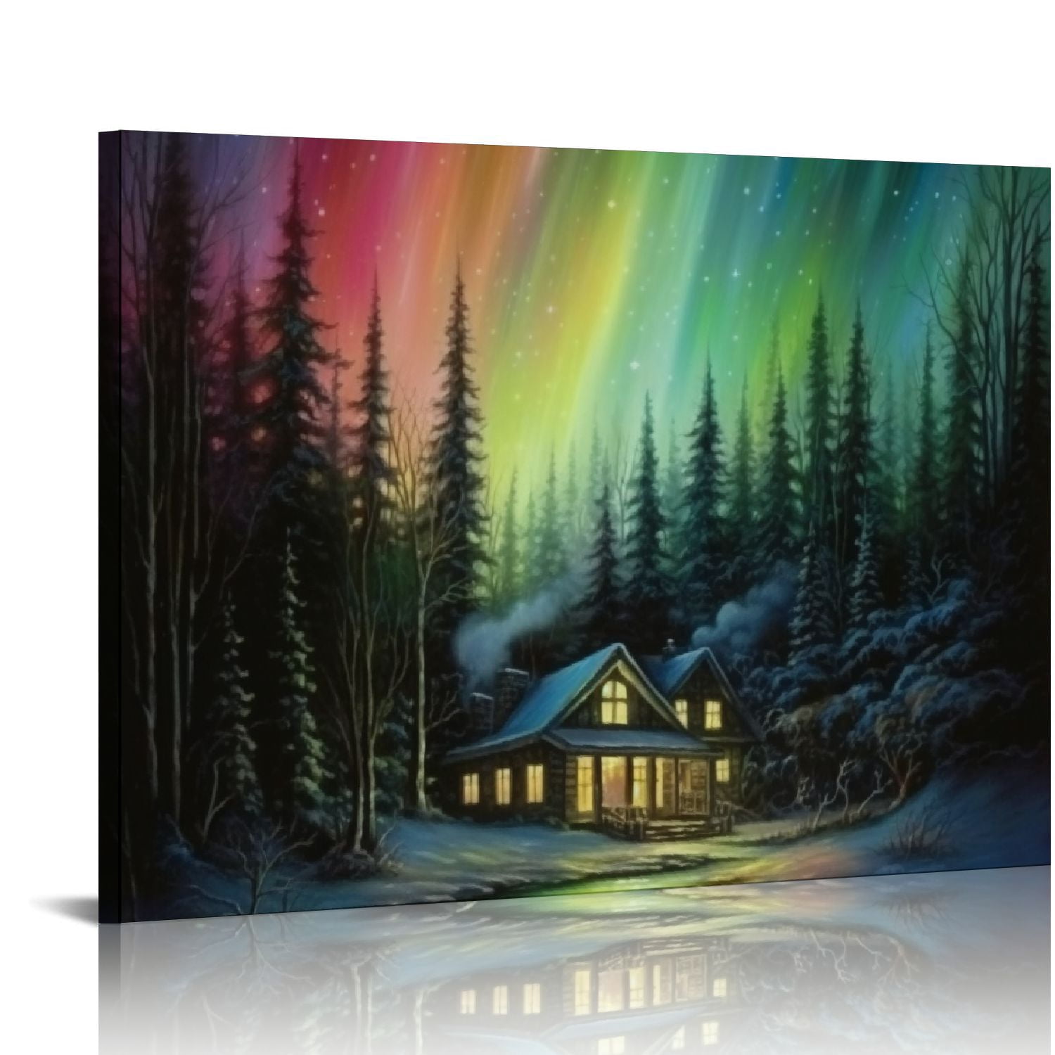GOSMITH A Cosy Treehouse in The Snow Under The Auroras Borealis Poster ...