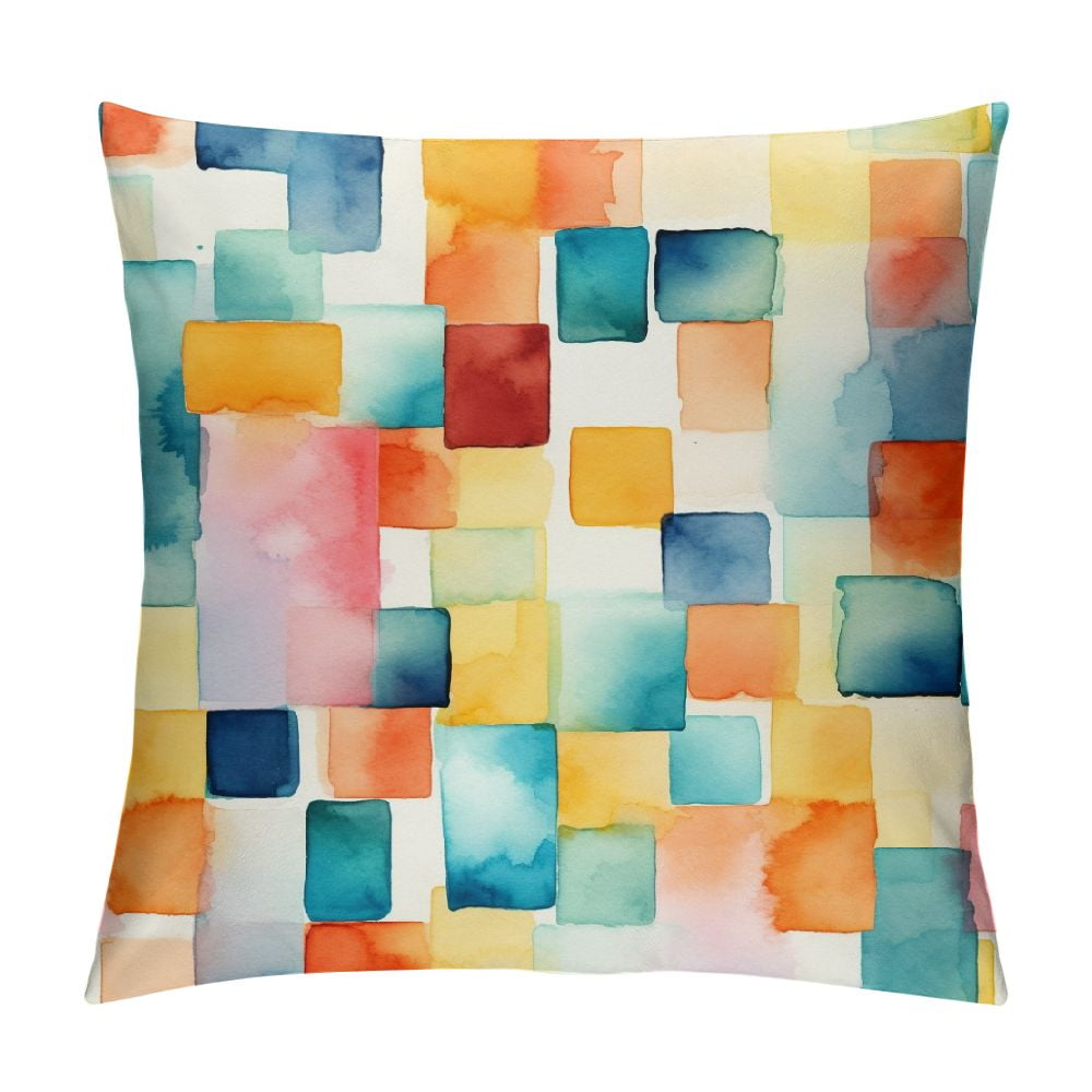 GOSMITH Abstract Pillow Cushion Cover Rainbow Colored Geometric Square ...