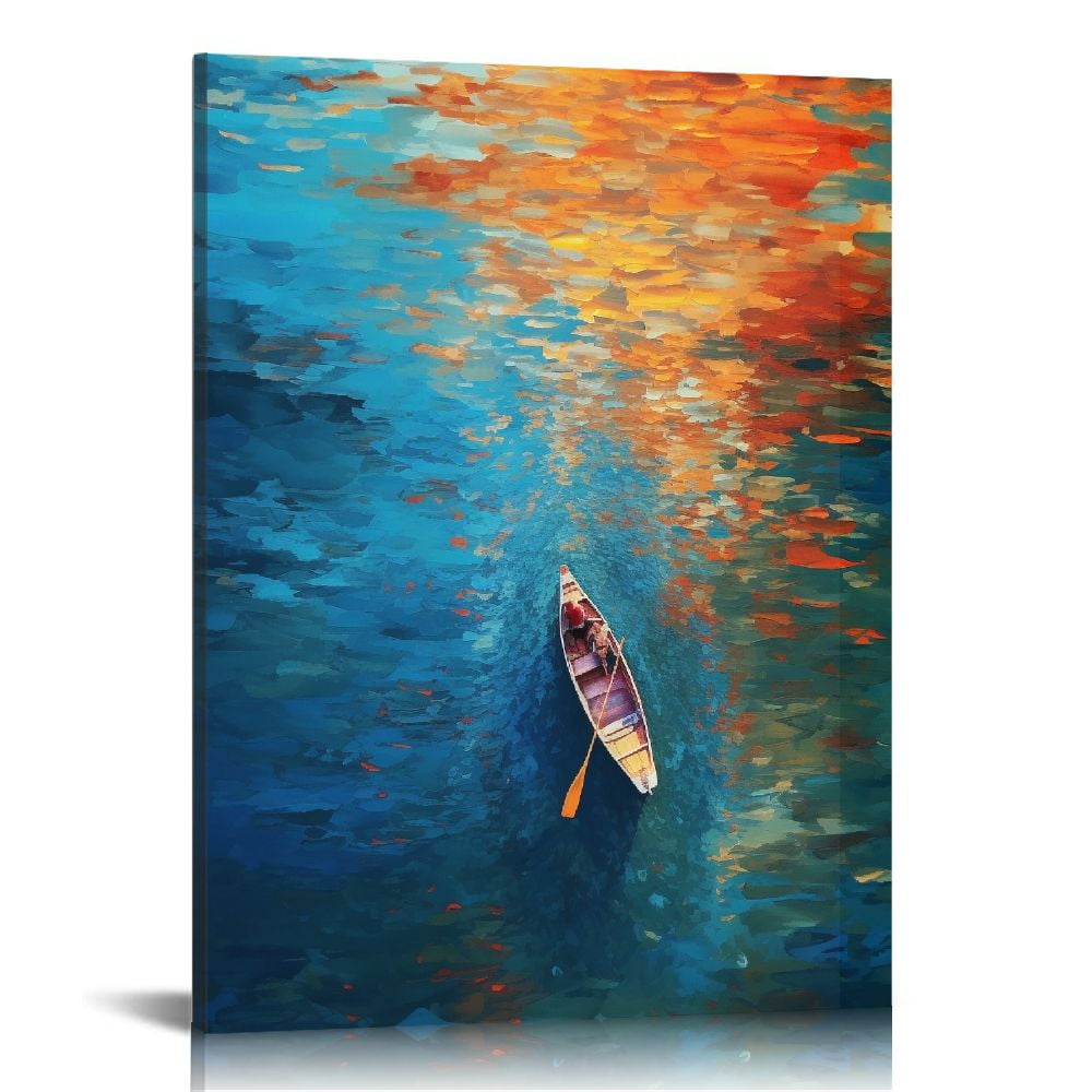 GOSMITH Abstract Wall Art Dark Blue and White Canvas Print Modern ...