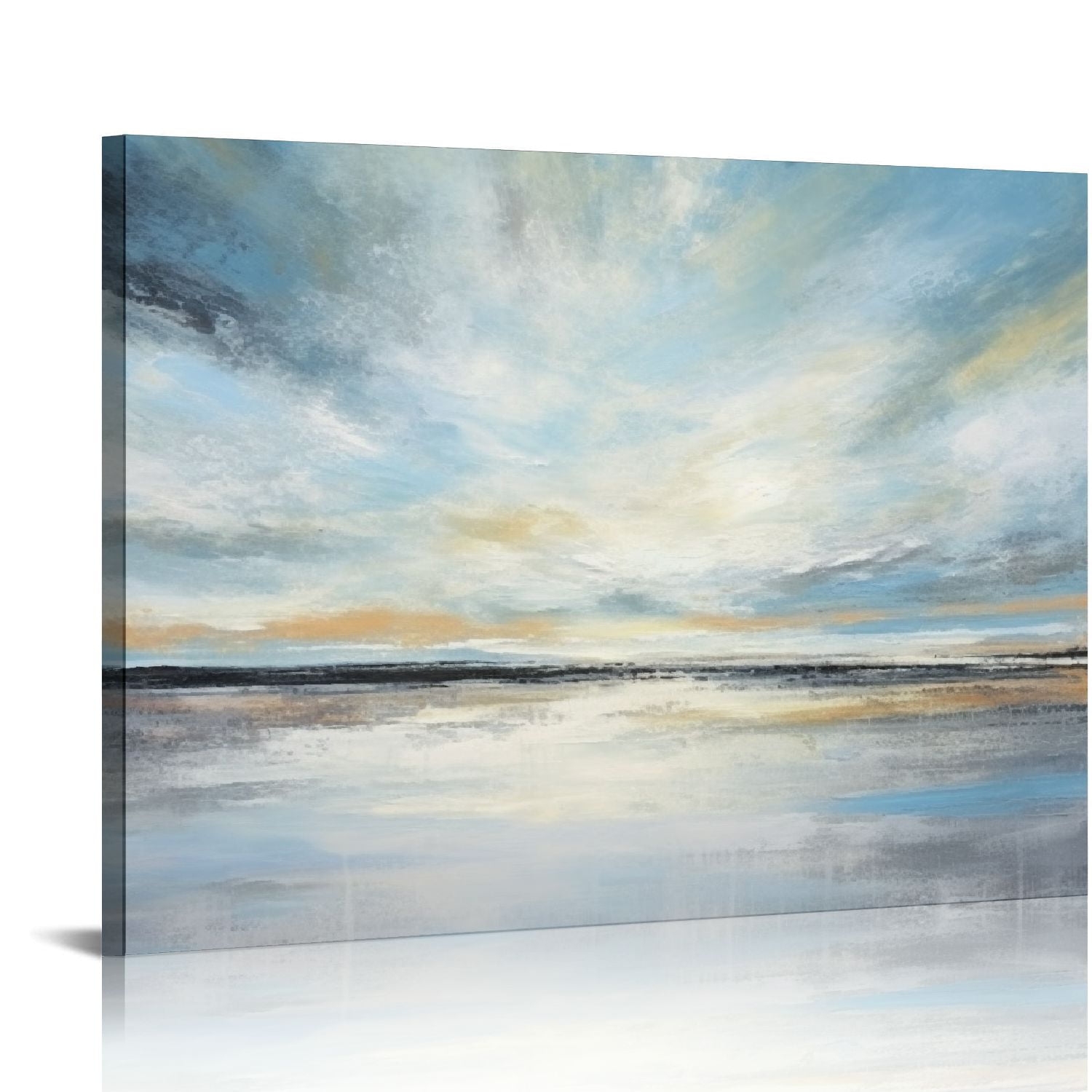 Leisuo Abstract Wall Art for Living Room Large Framed Light Blue Canvas ...