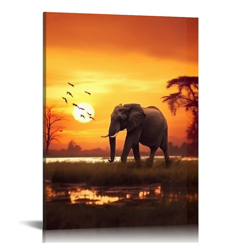 GOSMITH African Elephant Canvas Wall Art Wild Animal Painting Print ...