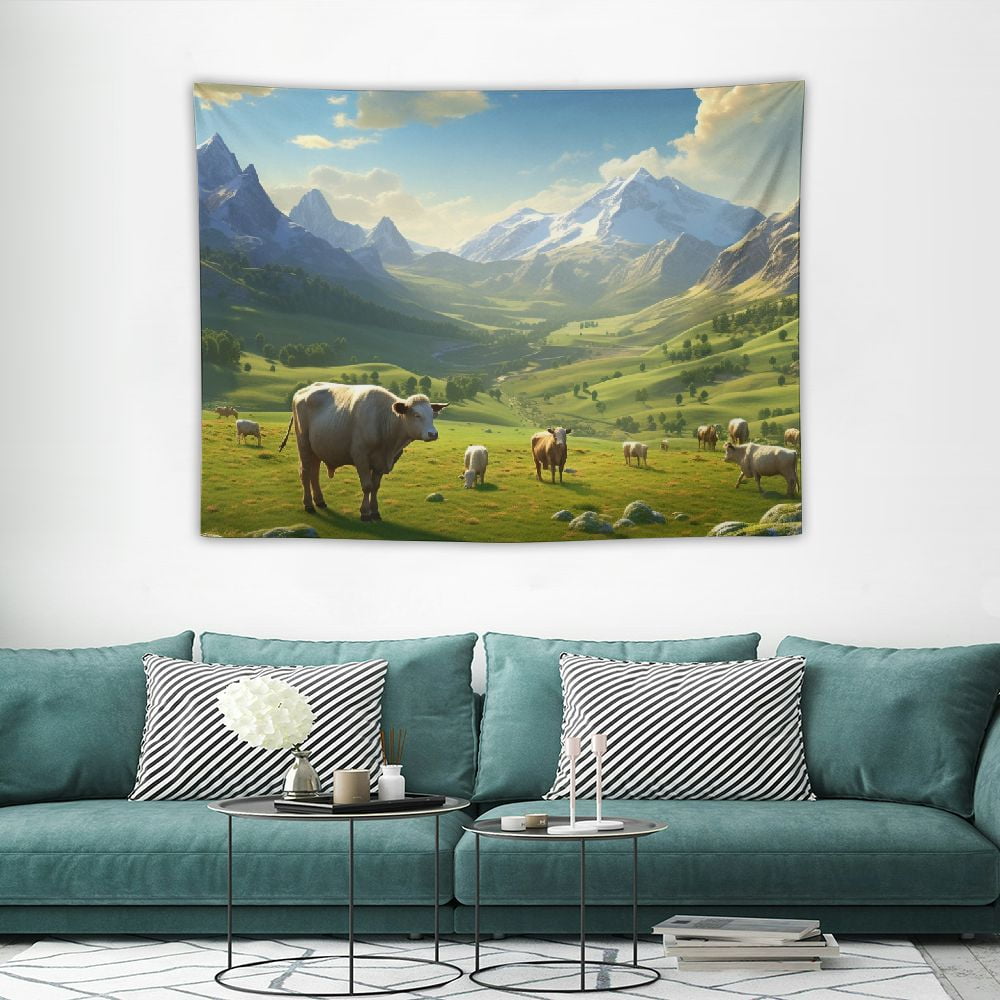 GOSMITH Alpine Farm Cows Premium Tapestry Wall Hanging - Aesthetic And ...