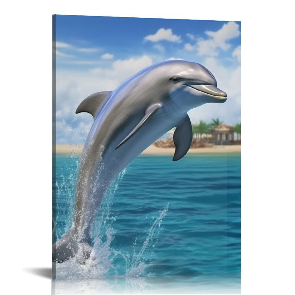 GOSMITH Animal Dolphin Water Jumping Closeup Cute Poster Hanging Canvas ...