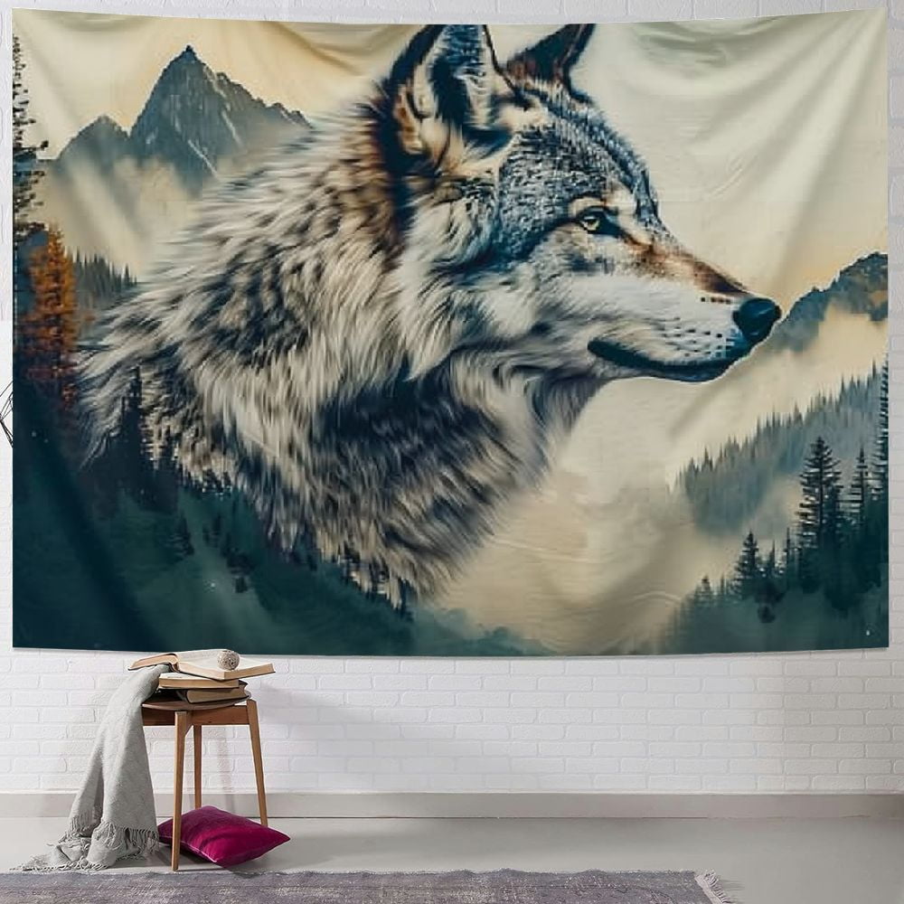 GOSMITH Animal Tapestry Wolf Mountains Wall Hanging Aesthetic ...