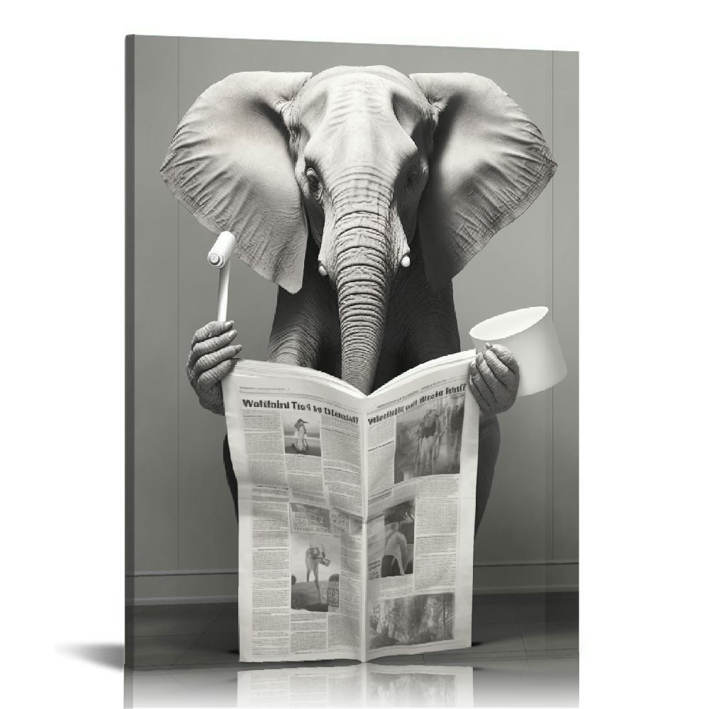 GOSMITH Animals Wall Art Elephant Reading Newspapers on Toilet Pictures ...