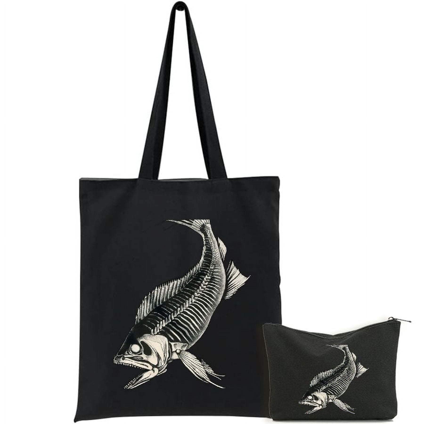 GOSMITH Bad To The Bone Marlin Fish Skeleton Initial Canvas Tote Bag ...