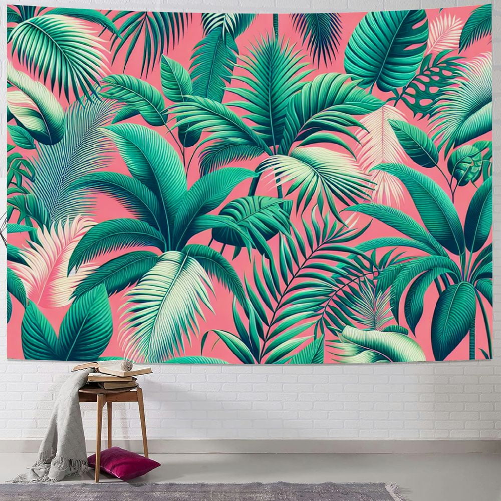 GOSMITH Banana Leaf Tropical Green Leaves in The Pink Background ...