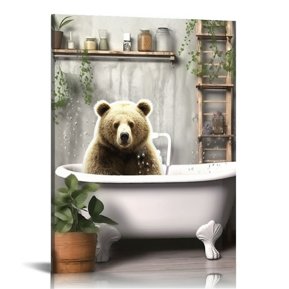 GOSMITH Bathroom Decor Wall Art Bear in Bathtub Funny Bear Pictures Bathroom Decor Bathroom ...
