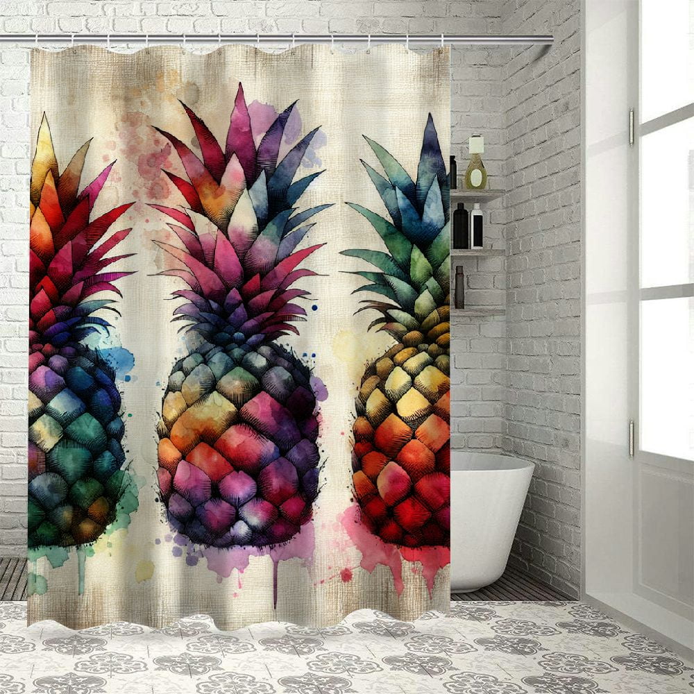 GOSMITH Bathroom Ink Painting Fresh Color Fruit Pineapples Shower ...