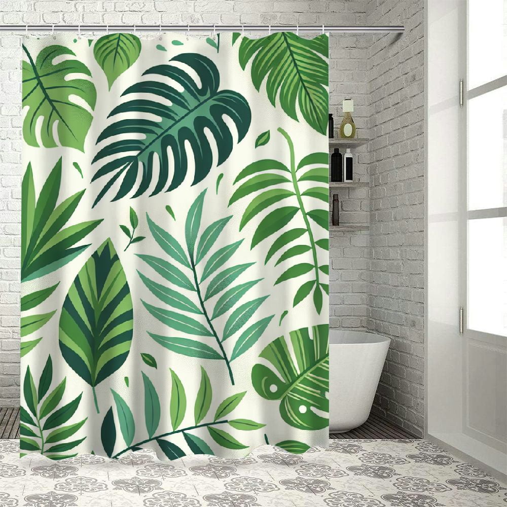 GOSMITH Bathroom Palm Leaf Decorative Palm Tree Shower Curtain ...