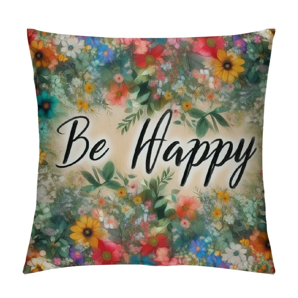 Leisuo Pillow, Quotes with Colorful Flowers Cushion Cover Square ...