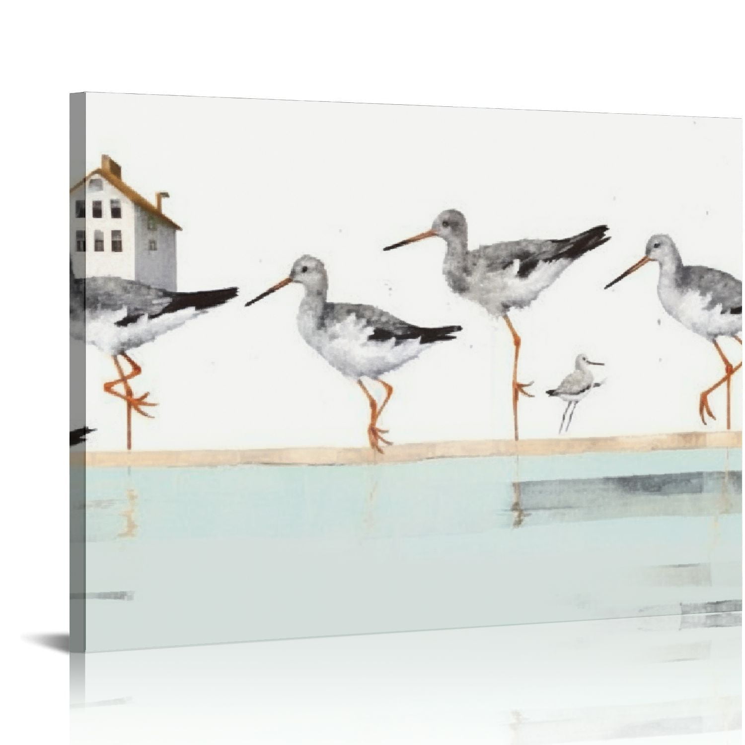 GOSMITH Beach Bird Sandpipers Minimal Grey White Painting, Designed ...