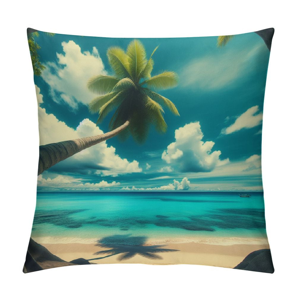 GOSMITH Beach Coconut Tree Throw Pillow Covers Square Couch Pillowcase ...