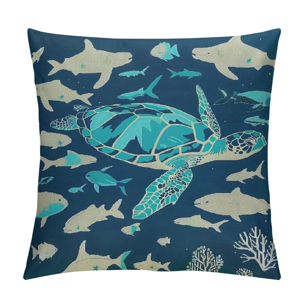 GOSMITH Beach Decorative Throw Pillow Cover Dolphin Turtle Ocean Pillow ...