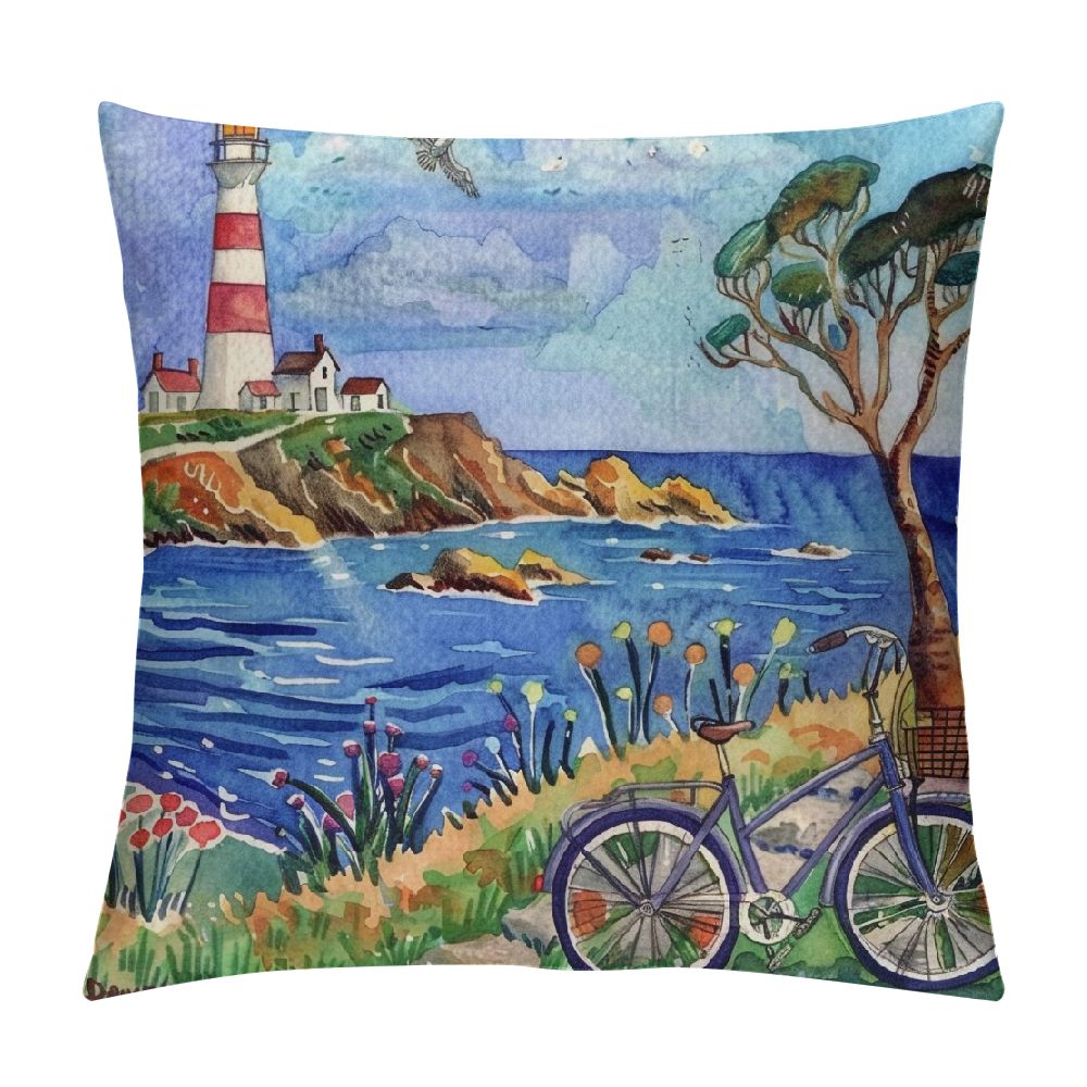 GOSMITH Beach Lighthouse Oil Painting Throw Pillow Covers Pillow Cases ...