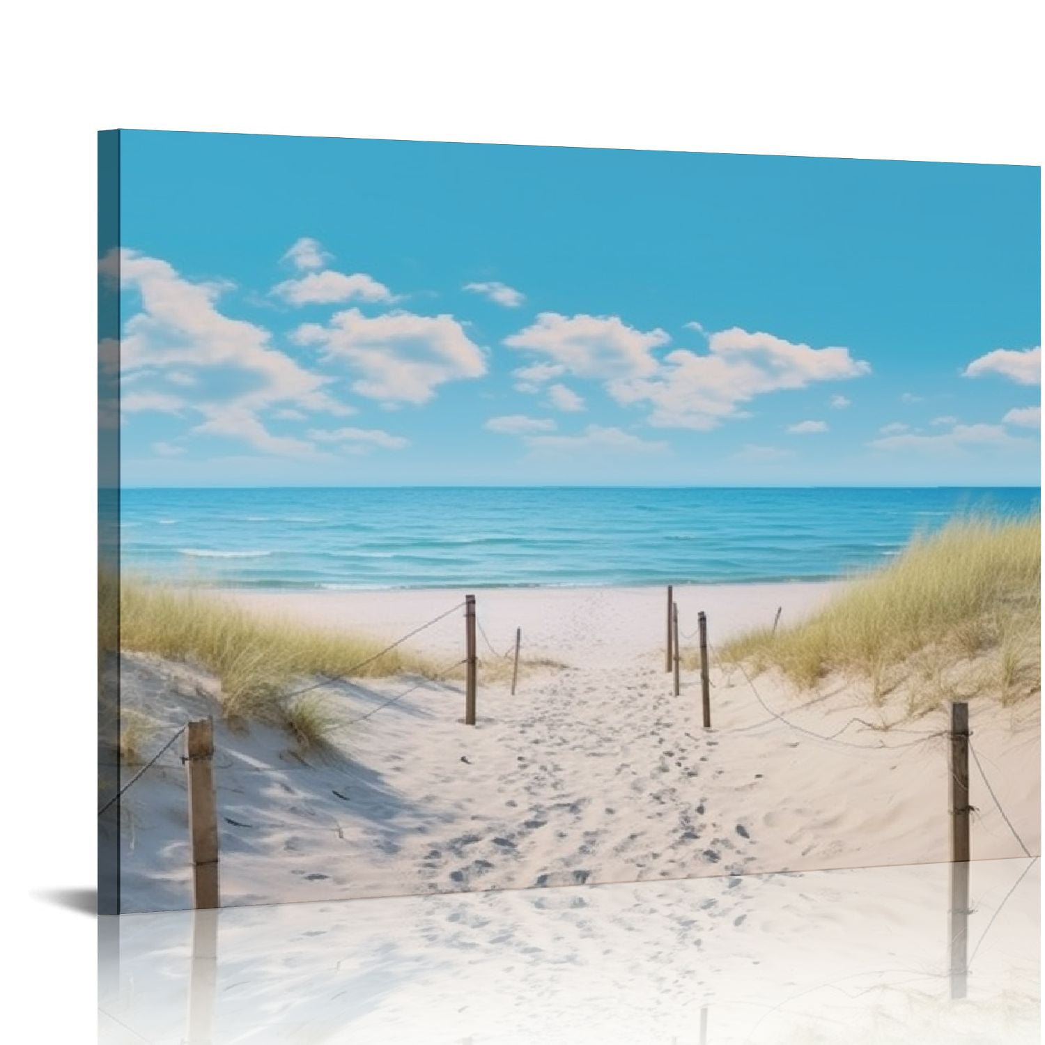 GOSMITH Beach Scene Bathroom Wall Art Beach Path Artwork Framed Blue ...