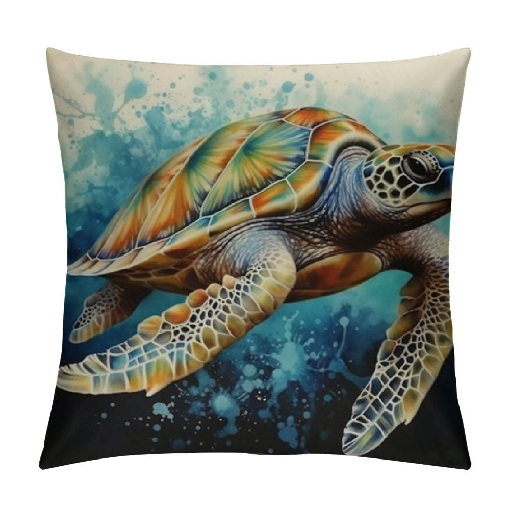 GOSMITH Beach Throw Pillow Covers , Ocean Themed Sea Turtle Seahorse ...