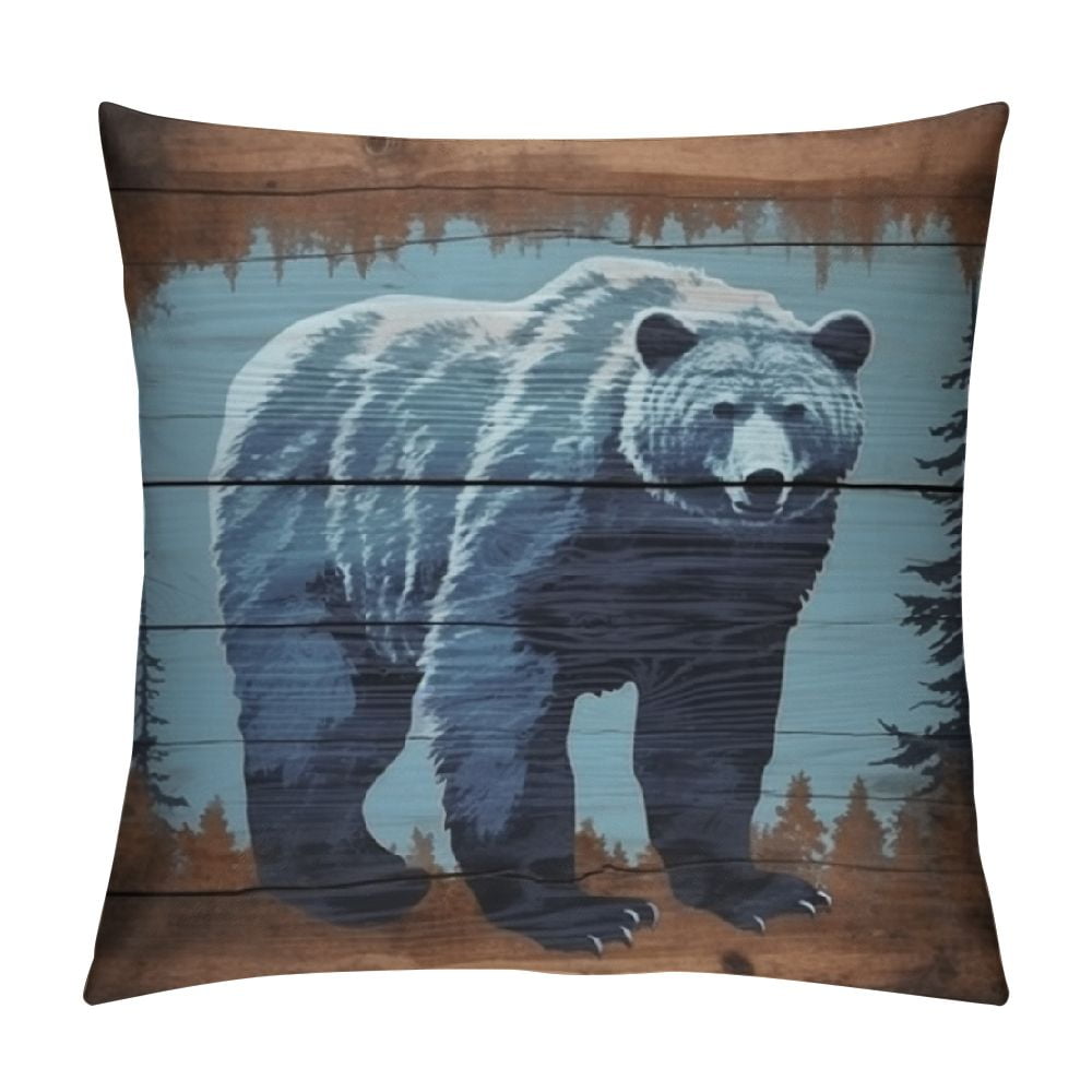 GOSMITH Bear Silhouette Pillow Cover Jungle Wild Animal Pine Tree Decor ...