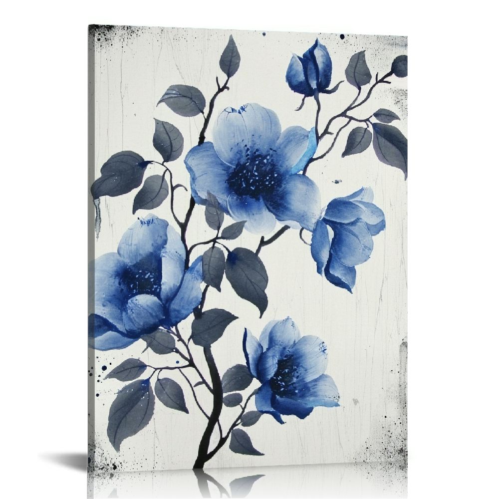 GOSMITH Beautiful Blue Flower Canvas Print Wall Art Decor for Home or ...