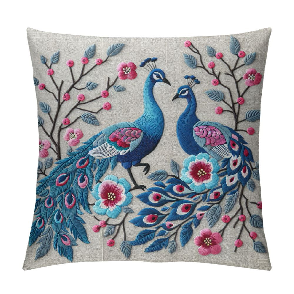 GOSMITH Beautiful Peacock Throw Pillow Cover with Tropical Japanese ...