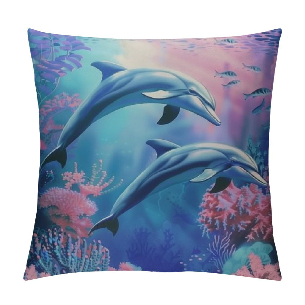 GOSMITH Beautiful Underwater World Dolphin Pillow Cover Plush Pillow ...
