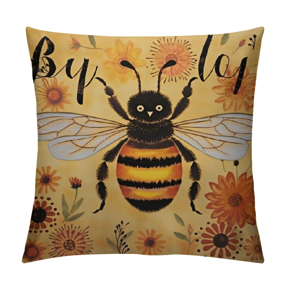 GOSMITH Bee Happy - Throw Pillow Case for Home, Bedroom Sofa Pillowcase ...