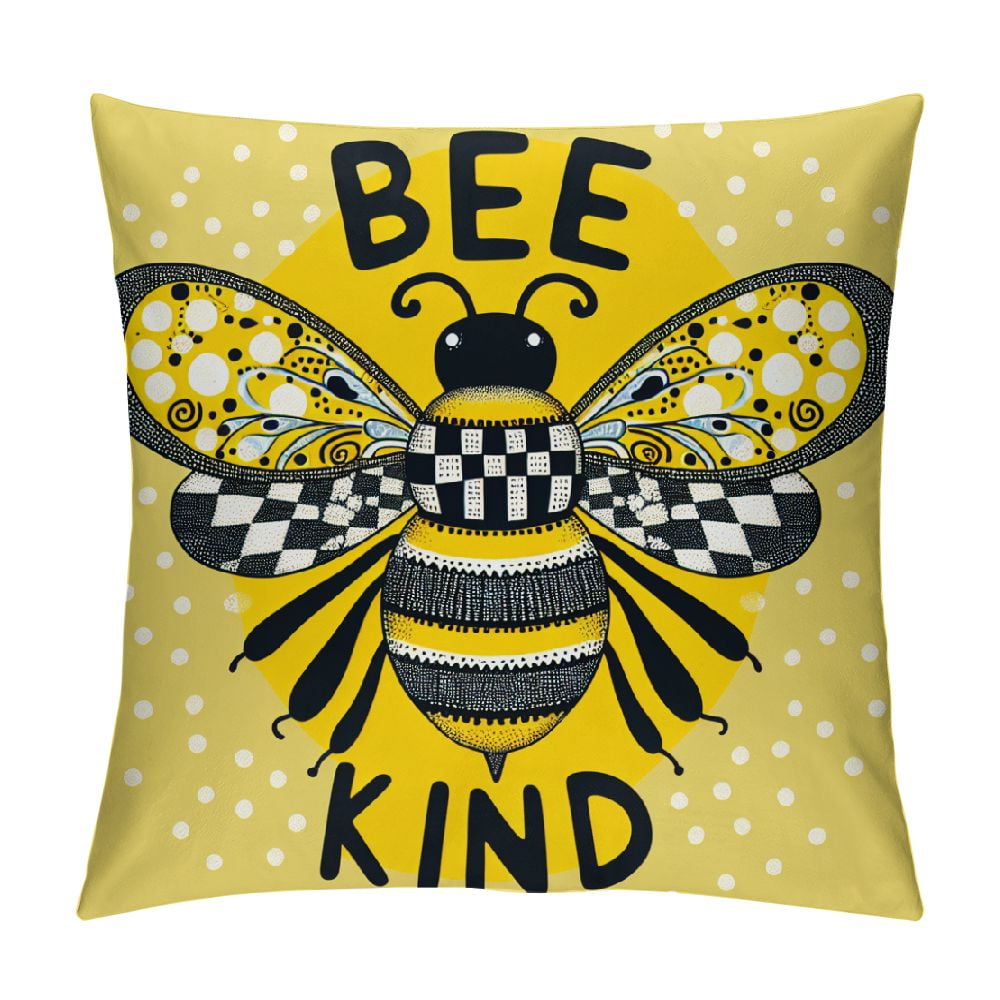 GOSMITH Bees Summer Throw Pillow Covers Stripes Polka Dots Honey Bee ...