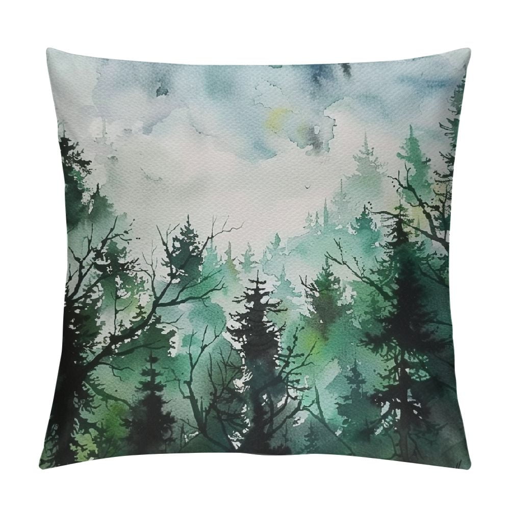 Leisuo Birch Tree Pillow Covers Decorative Dark Green Mountain Pillow ...