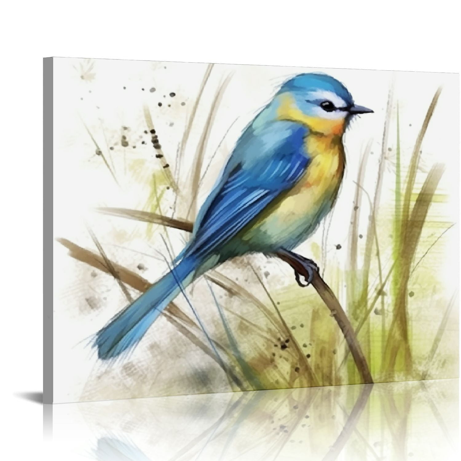 GOSMITH Bird Canvas Wall Art Green Bird Stay on Reed Nature Painting ...