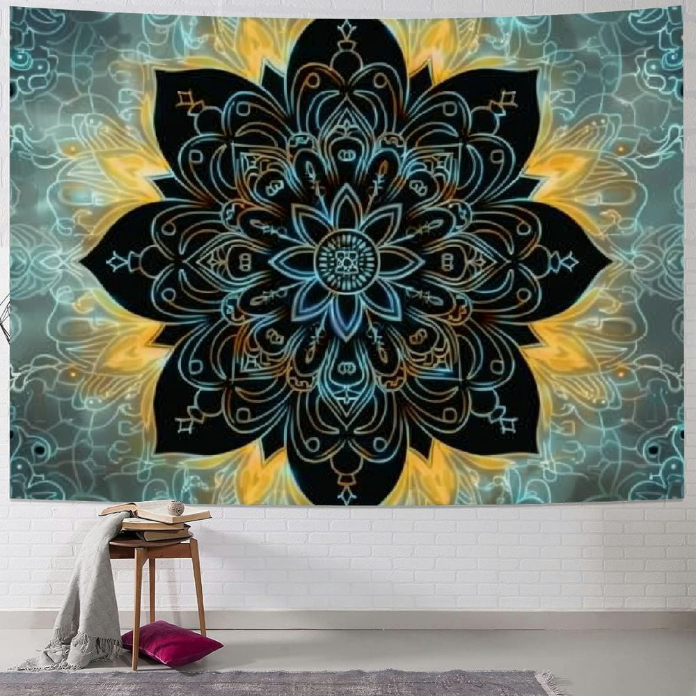 GOSMITH Black Mandala Tapestry, Blue Lotus Flower Bohemian Wall Hanging ...