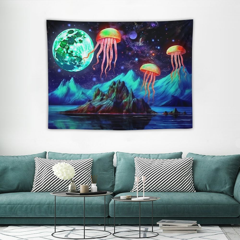 GOSMITH Blacklight Moon Tapestry UV Reactive Galaxy Jellyfish Wall ...