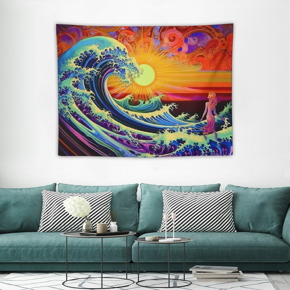 GOSMITH Blacklight Tapestry Great Wave Tapestry UV Reactive Japanese ...
