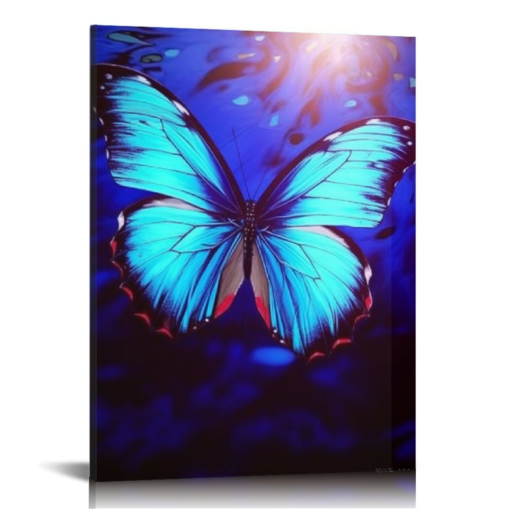 GOSMITH Blue Butterfly Canvas Wall Art Butterflies Prints Home Decor ...