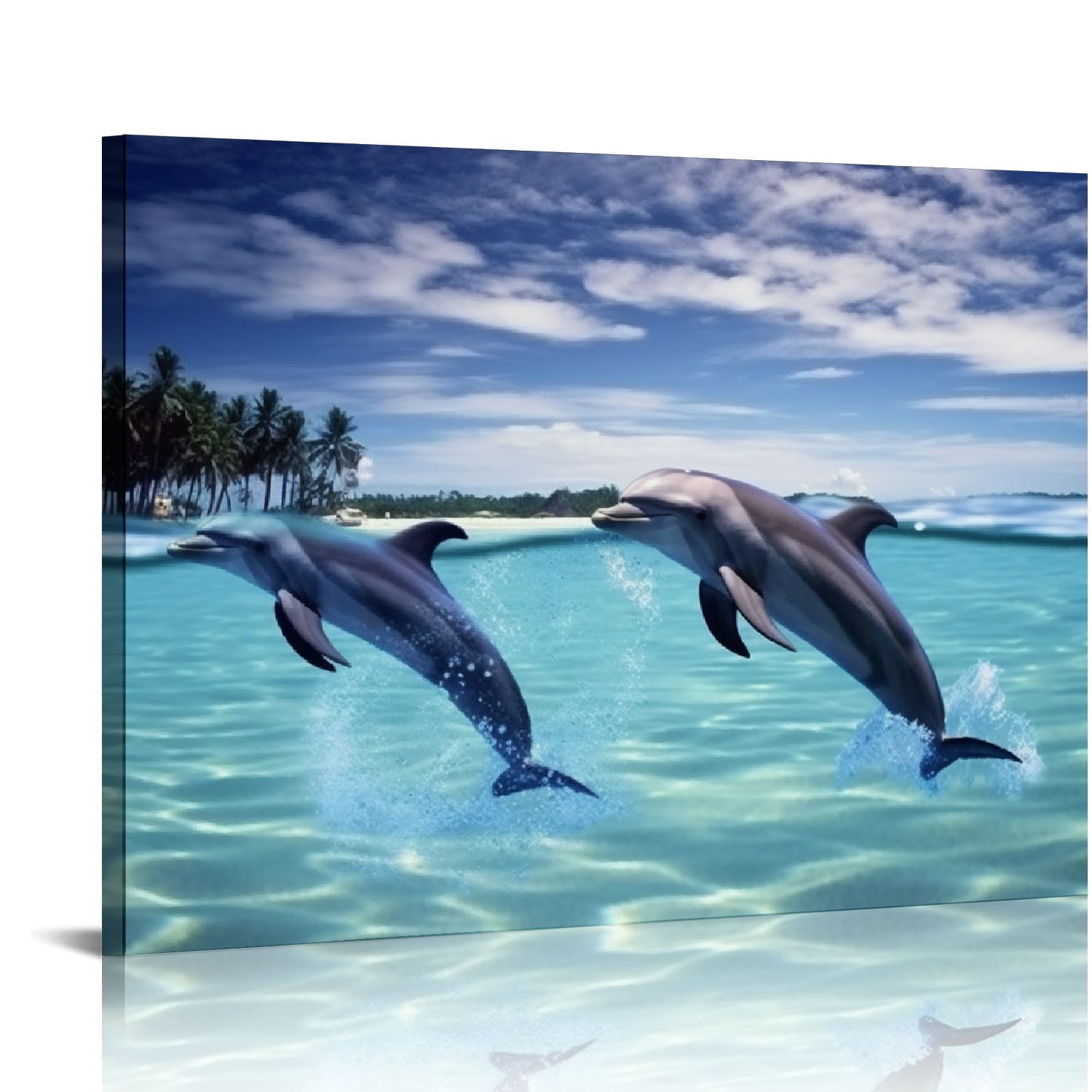 GOSMITH Blue Dolphin Canvas Wall Art Blue Sky Beach Seascape Wall ...