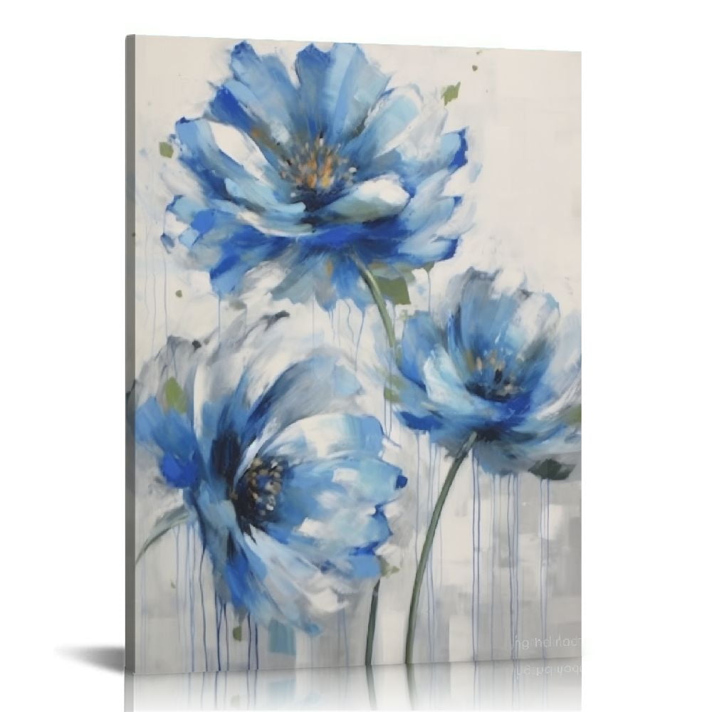GOSMITH Blue Flower Artwork Canvas Picture: Floral Painting Bloom Wall ...