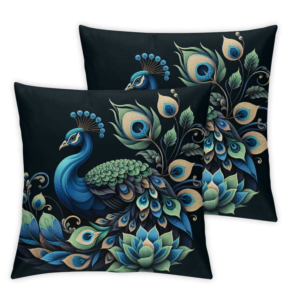 GOSMITH Blue Peacock Beautiful Watercolor Flowers Peony Bird Feathers ...