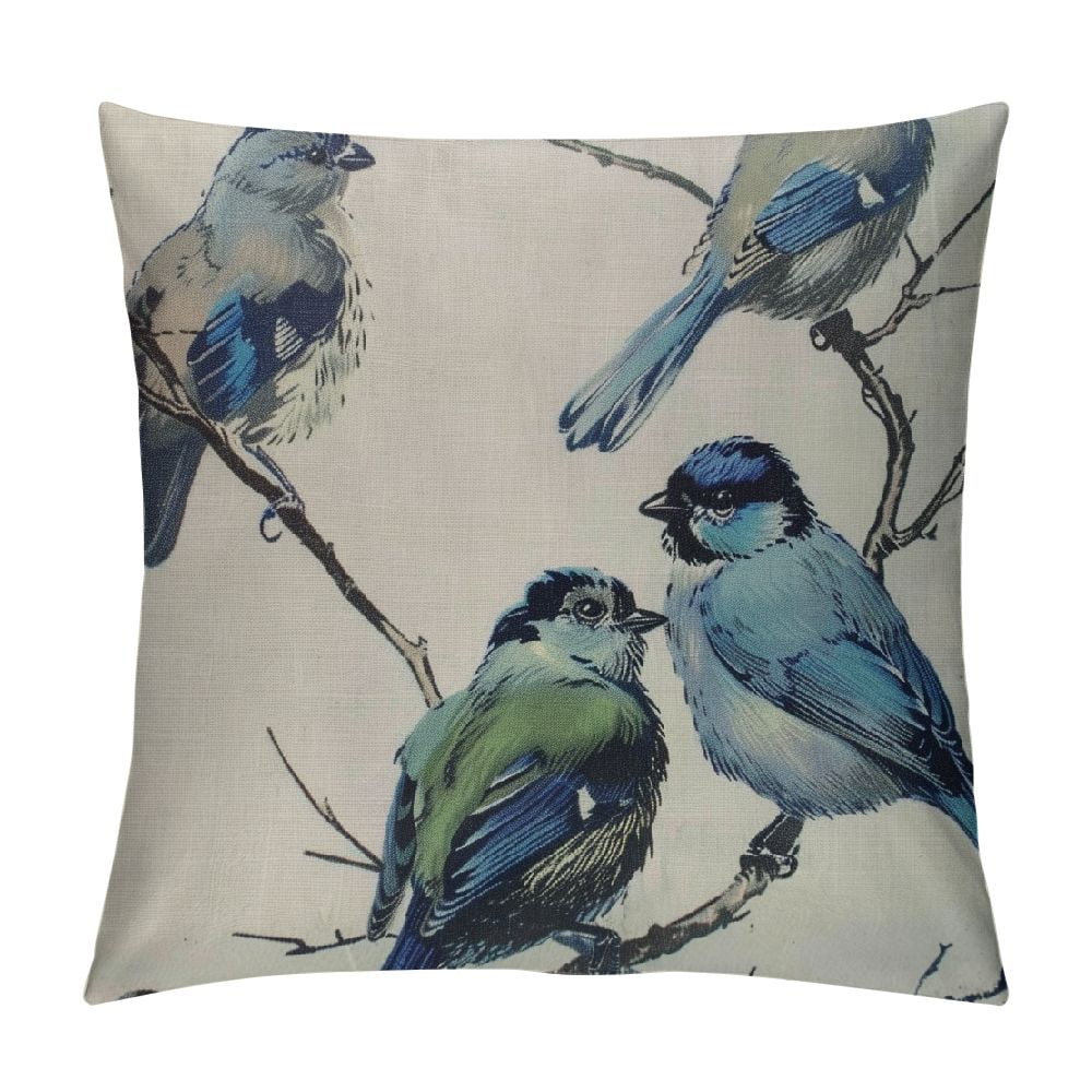 Leisuo Blue Robin Bird Throw Pillow Cover Stand On Branch Foliage Furry ...